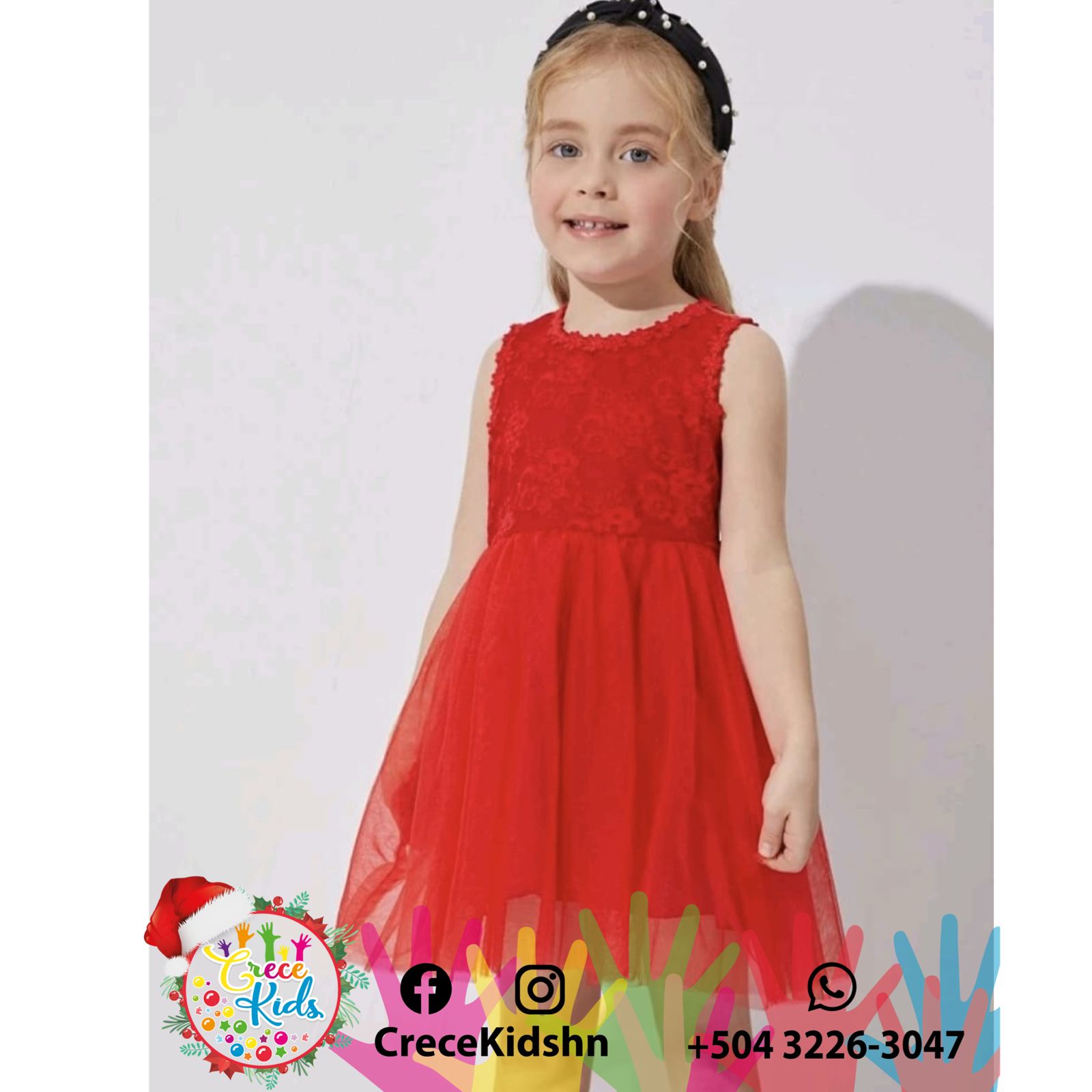 Vestido rojo de encaje con chongo – Crece Kids